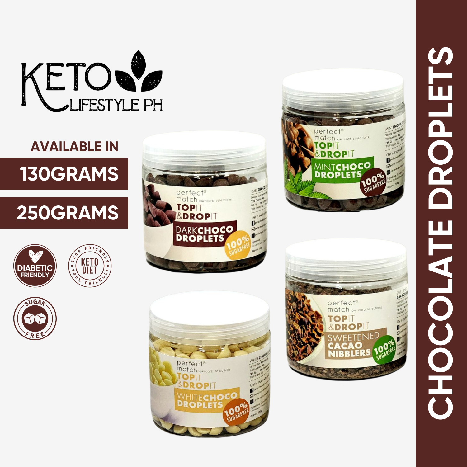 KETO White & Chocolate Droplets 130g/250g – Keto Lifestyle PH