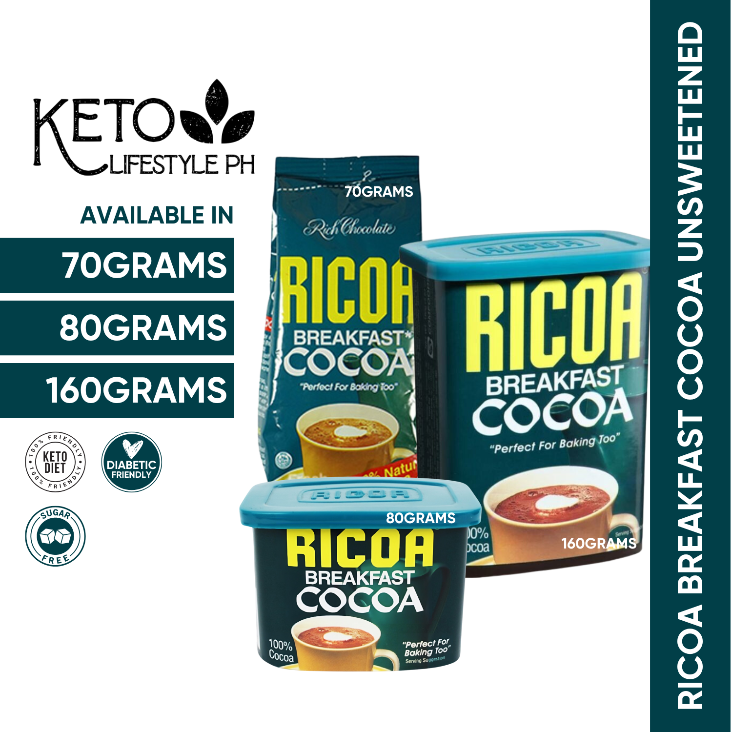 Ricoa Breakfast Cocoa Unsweetend (Keto-Approved/100% COCOA) – Keto ...